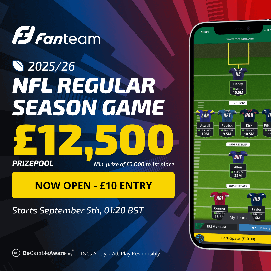 FanTeam NFL Regular Season Game 2025/26 – £12.5k Guaranteed Prize Pool